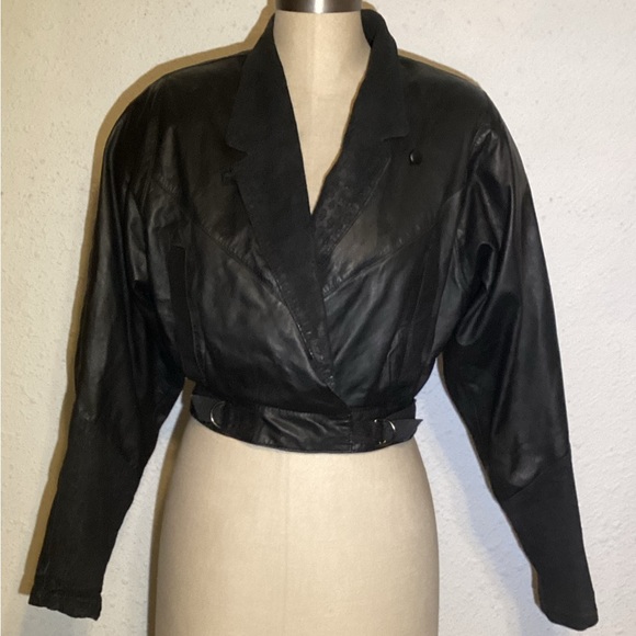 Pelle Cuir | Jackets & Coats | Pelle Cuir Vintage Black Leather Cropped ...